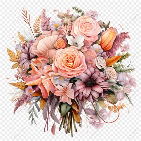 花卉植物卡通水彩新娘伴娘浪漫婚禮手捧花花卉植物插畫結婚psd圖案素材免費下載，可愛卡通圖片，尺寸3000 × 3000px Lovepik