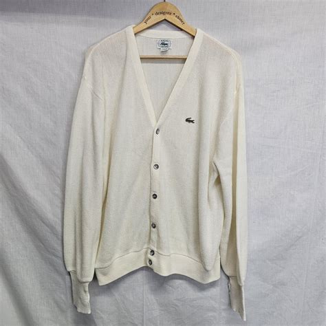 Vtg Izod Lacoste Cardigan Mens Xl Cream Grandpa Usa Sweater Cobain