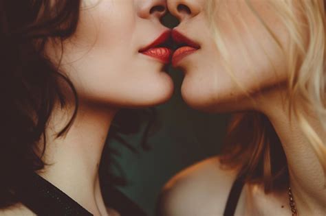 Premium Photo Close Up Of Lesbian Couple Kissing Love And Diversity