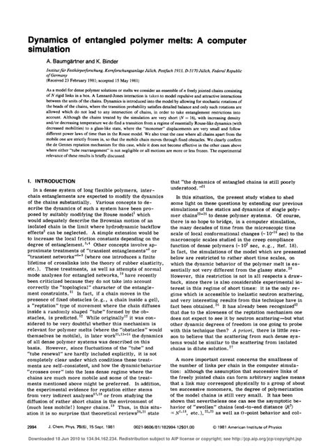 Pdf Dynamics Of Entangled Polymer Melts A Computer Simulation