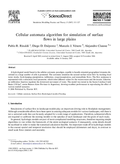 Pdf Cellular Automata Algorithm For Simulation Of Surface Flows In