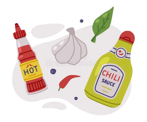 Hot And Spicy Chili Sauce In Bottle Vector Composition Stock Vector