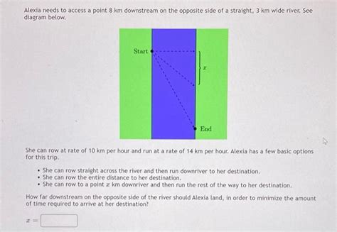 solved alexia needs to access a point 8 km downstream on the