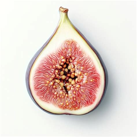 A Single Fig Sliced Open Isolated On A White Background Showcasing