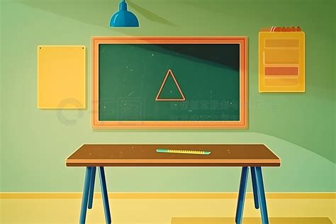 Classroomai数字艺术 Classroom简约卡通风教室场景黑板课桌铅笔吊灯公告牌书架插画 Ai平面元素免费下载png格式4032像素编号71590768 千图网