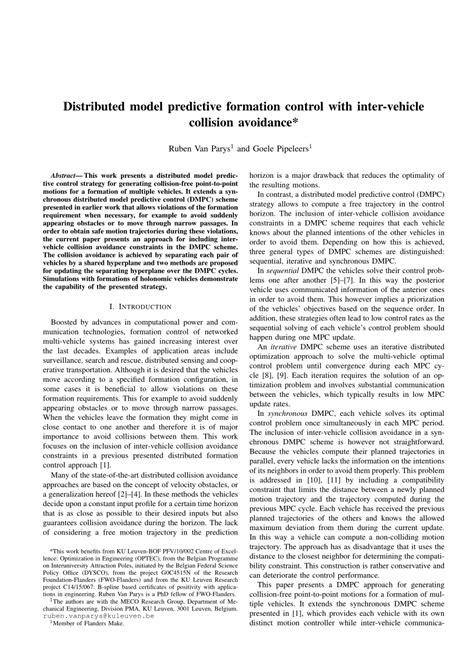 Pdf Distributed Model Predictive Formation Control With Inter Vehicle Collision Avoidance