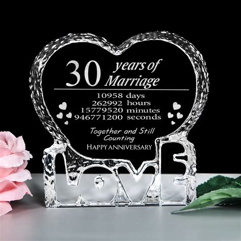 Customized Engraved Heart Shaped Crystal 30 Year 30th Anniversary