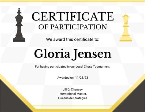 Free Chess Certificate Template To Edit Online