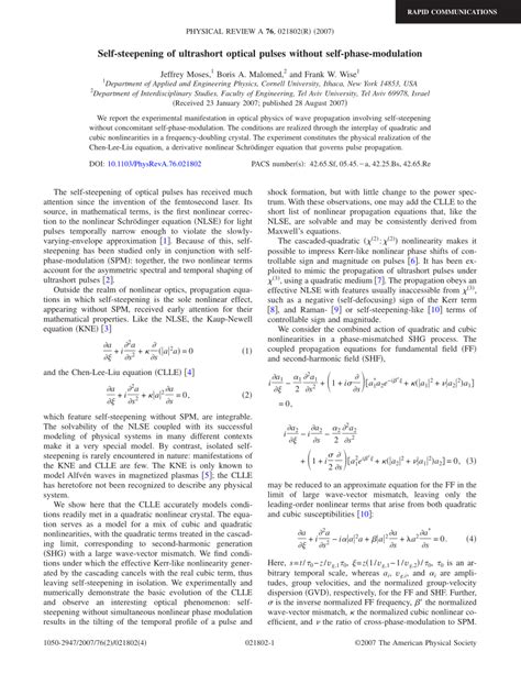 Pdf Self Steepening Of Ultrashort Optical Pulses Without Self Phase