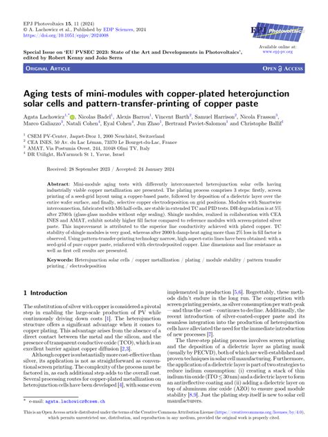Pdf Aging Tests Of Mini Modules With Copper Plated Heterojunction