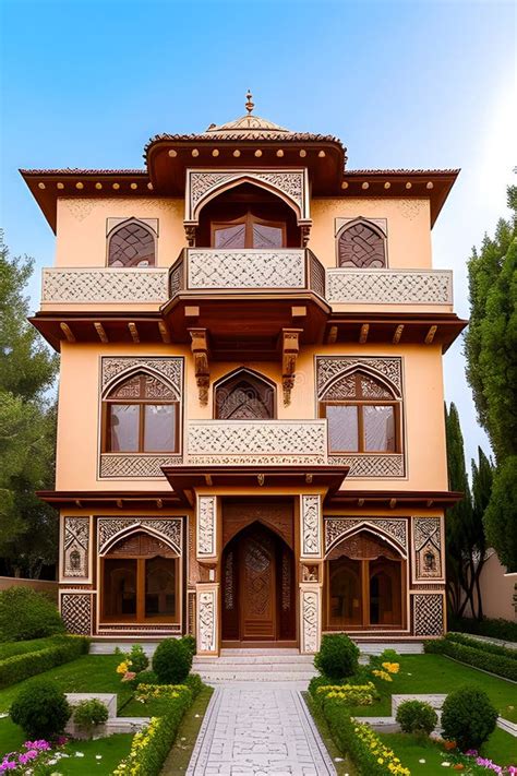 Palacio De Tres Pisos Por Noche De Luna En El Cielo Ventanal Ai