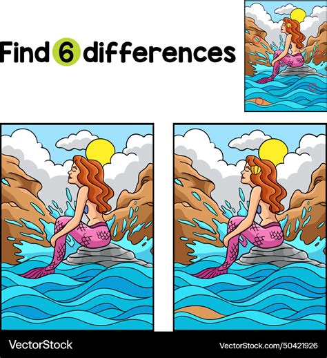Mermaid Sitting On The Rock Find Differences Vector Image