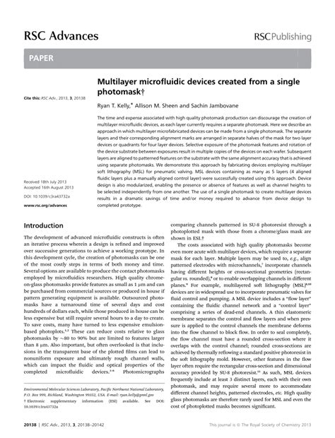 Pdf Multilayer Microfluidic Devices Created From A Single Photomask