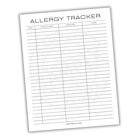 Allergy Monitoring Tracker Allergen Exposure Management Log