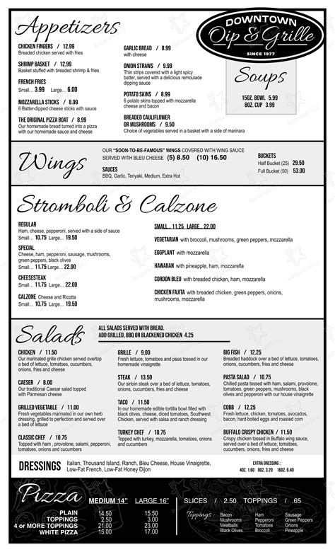 Menu At Downtown Oip And Grille Pizzeria Lewistown