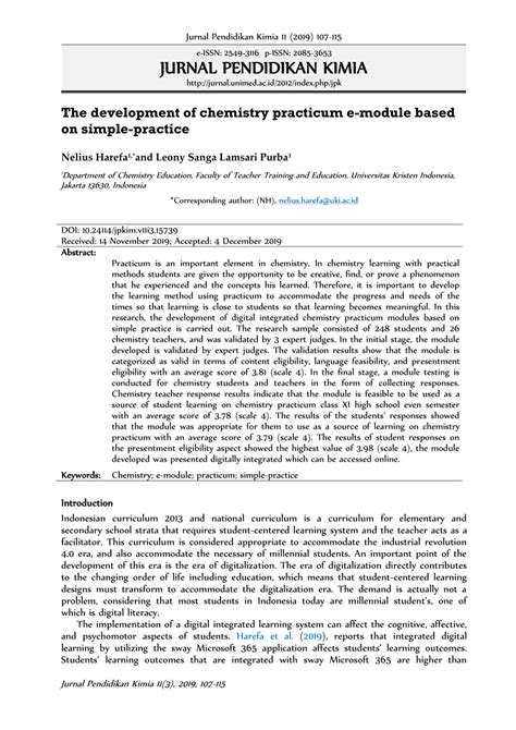 Pdf The Development Of Chemistry Practicum E Module Based On Simple Practice