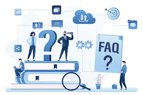 큰 물음표를 가진 비즈니스 팀 사업가는 도움이 필요합니다 많은 질문 남성 관리자는 Faq 또는 사용자 설명서를 보유하고 있습니다 가리기에 대한 스톡 벡터 아트 및 기타