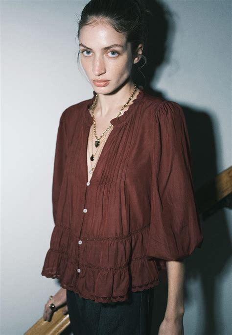 Pintucked Blouse Burgundy 1308773001