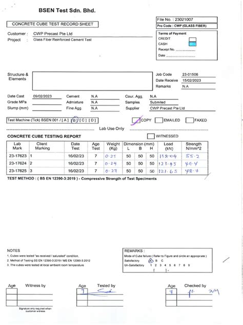 Concrete Cube Test Record Sheet Pdf