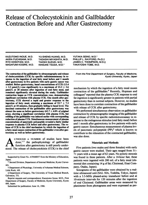 Pdf Release Of Cholecystokinin And Gallbladder Contraction Before And