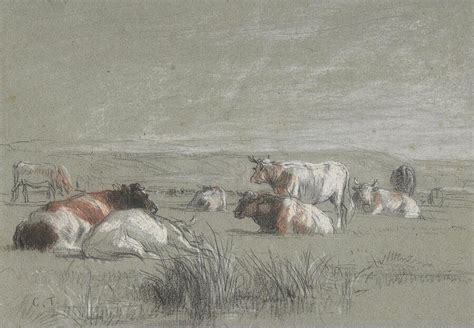 Cows In A Landscape Midth Century Drawing By Constant Troyon Fine Art