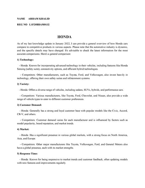 Name Arham Khalid Notes Name Arham Khalid Reg No L1f20bbam Honda As Of My Last Knowledge