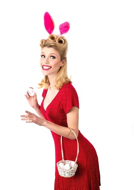 Premium Photo Sexy Model Dressed In Costume Easter Bunny Isolated