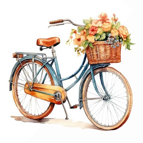Premium Vector Bicycle Basket Flower Retro Vintage Bike Watercolor