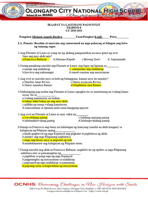 Grade 8 Summative Test Pdf