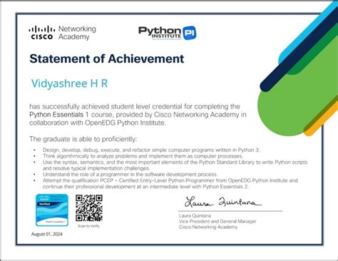 vidyashree h r on linkedin certification pythonprogramming cisco