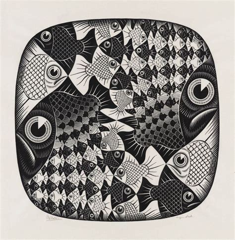 Vissen En Schubben 1959 Houtsnede Mc Escher Illusies Kunstenaar