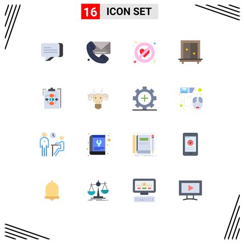 16 User Interface Flat Color Pack Of Modern Signs And Symbols Of
