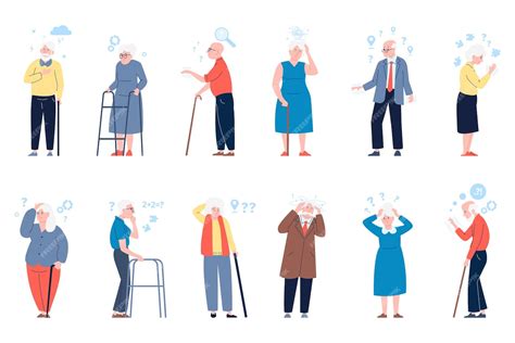 Premium Vector Elderly Characters Seniors With Dementia Symptoms