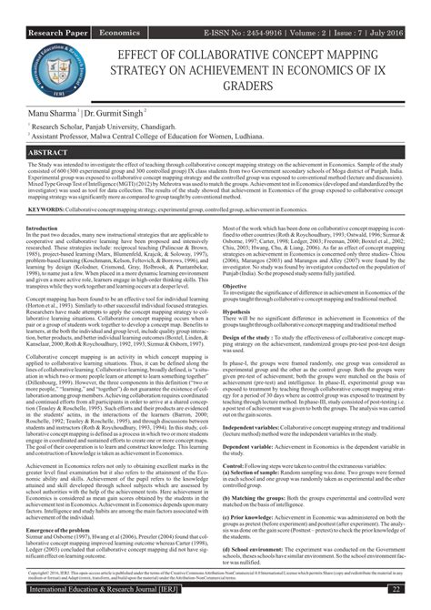 Pdf Effect Of Collaborative Concept Mapping Strategy On Achievement In Economics Of Ix Graders