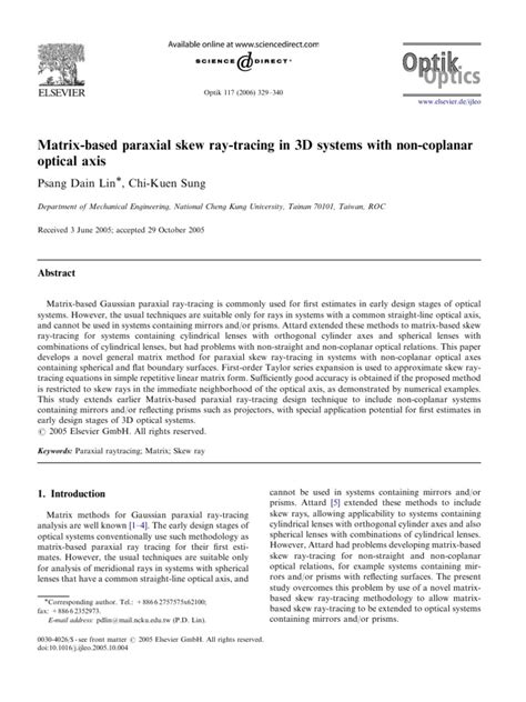 Matrix Based Paraxial Skew Ray Tracing In 3d Systems With Non Coplanar