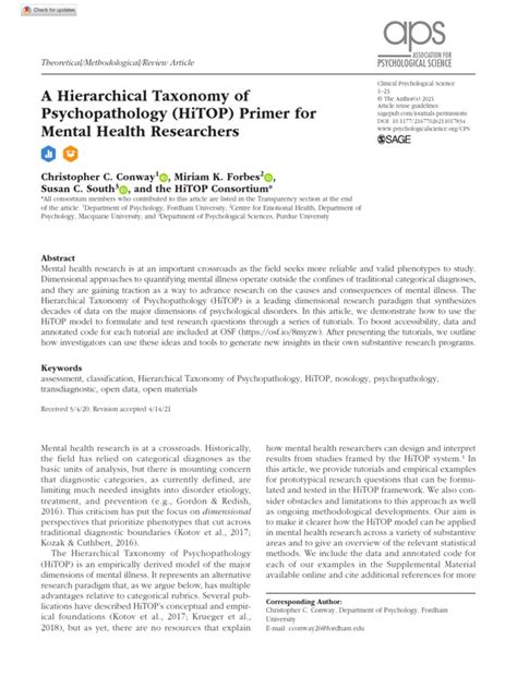 A Hierarchical Taxonomy Of Psychopathology Hitop Primer For Mental
