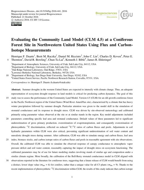 Pdf Evaluating The Community Land Model Clm 4 5 At A Coniferous Forest Site In Northwestern