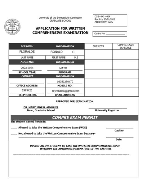 Dgs Fo 004 Application For Written Comprehensive Examination Download