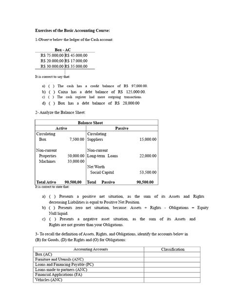 Basic Accounting Exercises And Analysis Pdf Debits And Credits