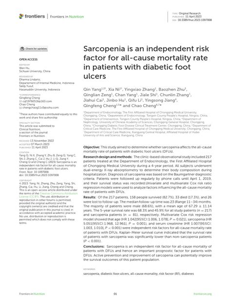 Sarcopenia Is An Independent Risk Factor For All Cause Mortality Rate