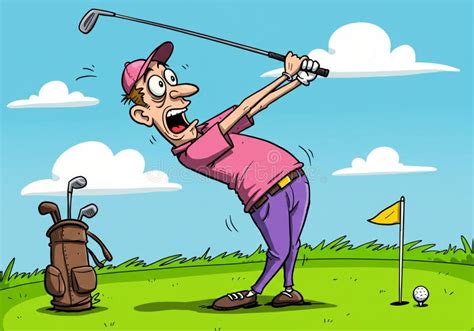 A Hilarious Golf Swing Cartoon Golfers Dramatic Shot Stock