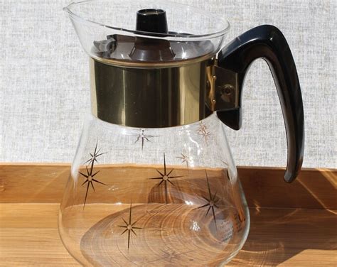 Vintage Atomic Style Coffee Carafe Pyrex Glass Coffee Maker With Gold