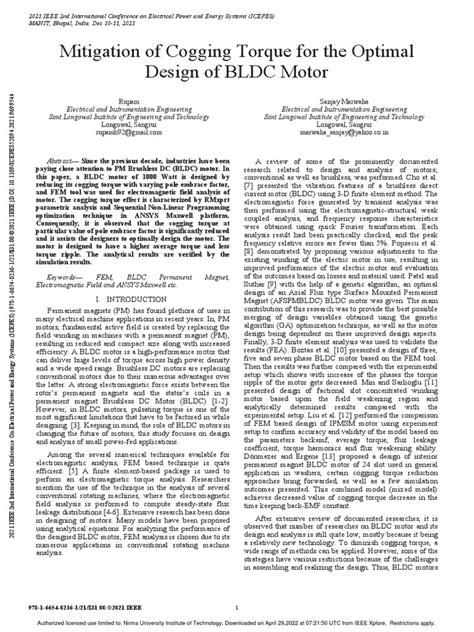 Mitigation Of Cogging Torque For The Optimal Design Of Bldc Motor Pdf Electric Motor