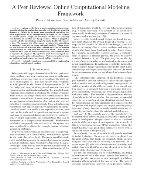 Pdf A Peer Reviewed Online Computational Modeling Framework