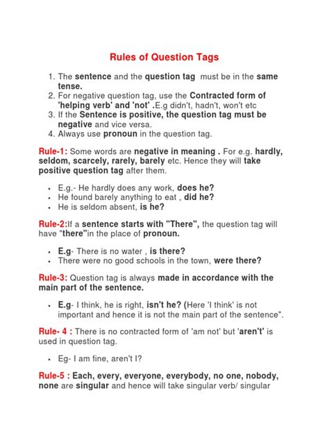 Rules For Question Tags Explained Pdf