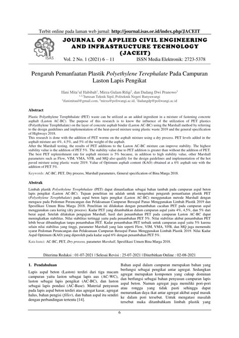 Pdf Pengaruh Pemanfaatan Plastik Polyethylene Terephalate Pada
