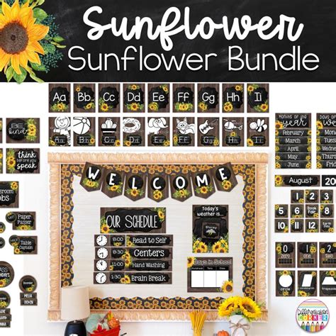 Bright Sunflower Classroom Decor Bundle Printable Classroom Bulletin