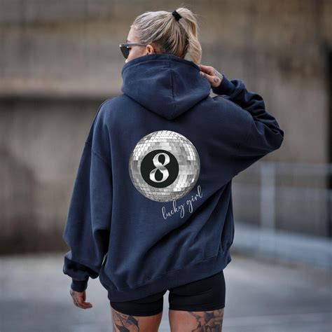 8 Ball Disco Ball Print Hoodie Retro Lucky Girl Hoodie Vintage Pool