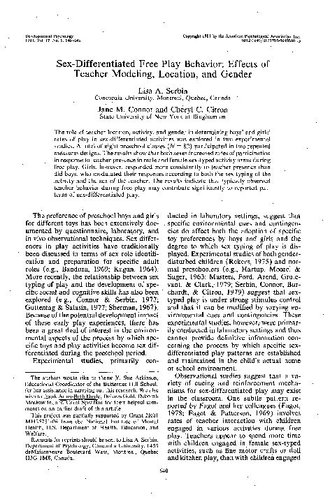 Pdf Sex Differentiated Free Play Behavior Effects Of Teacher