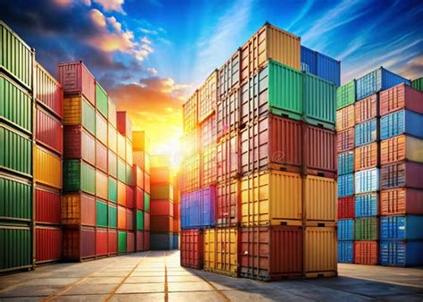 Vibrant Cargo Containers Towering In A Bustling International Shipping
